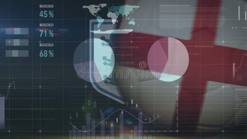 Data Analytics and Statistics Animation Over Emblem with Three Lions ...