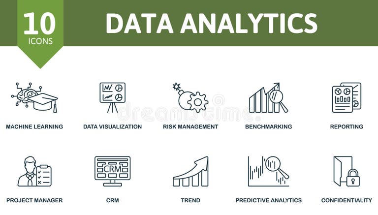 Data Analytics Thin Line Icon Set. Machine Learning, Data Visualization ...