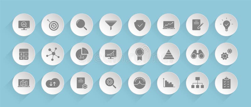 Data Analytics Vector Icons on Round Puffy Paper Circles Stock Vector ...