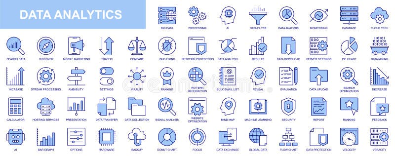 Data Analytics Web Icons Set in Duotone Outline Stroke Design. Pack ...