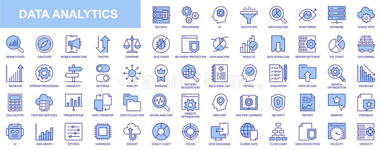 Data Analytics Web Icons Set in Duotone Outline Stroke Design. Pack ...