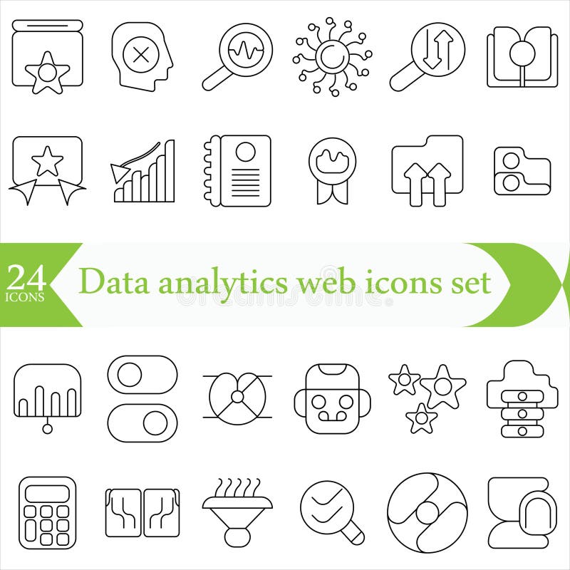 Data Analytics Web Icons Set in Thin Line Design. Pack of Database, Big Data Process, Ai ...