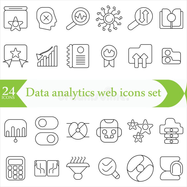 Data Analytics Web Icons Set in Thin Line Design. Pack of Database, Big Data Process, Ai ...
