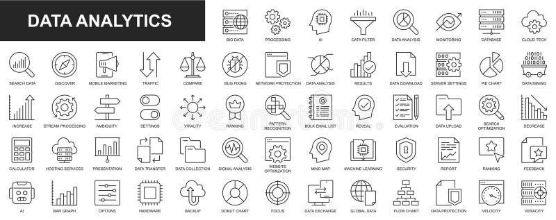 Data Analytics Web Icons Set in Thin Line Design. Vector Outline Stroke ...