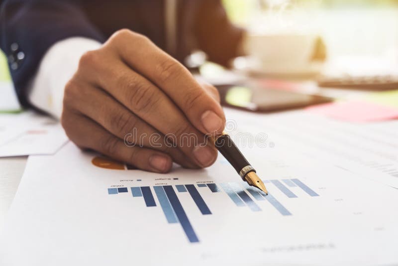 Data Analyzing. Close Up of Business Man Adviser Using Pen Point Stock ...