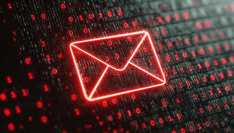 Data Attack Concept with Red Binary Streams Converging into a Mail ...