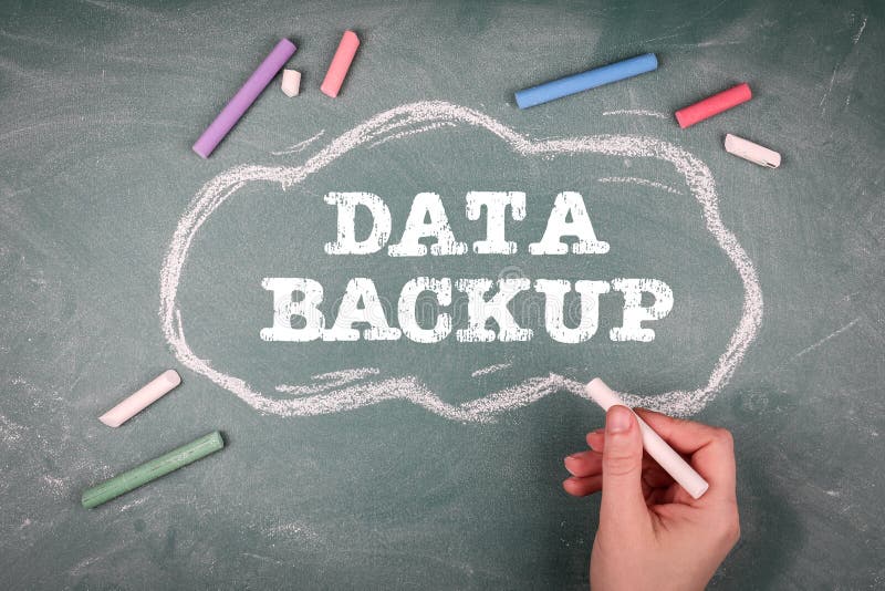 Data Backup. Cloud and Colored Pieces of Chalk on a Green Chalkboard ...