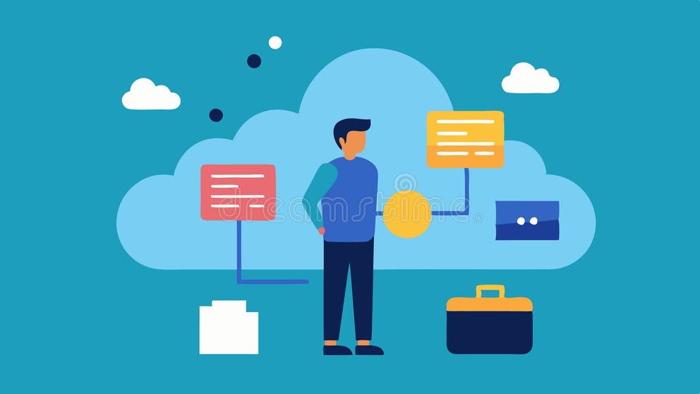 Data Backup a Figure in Front of a Digital Cloud with Files Being ...