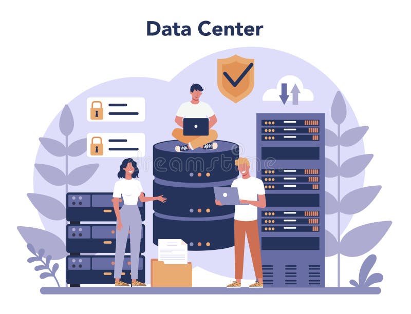 Data Base Administrator Concept. Female and Male Character Working ...