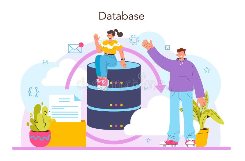 Data Base Administrator Concept. Manager Working at Data Center Stock Vector - Illustration of ...