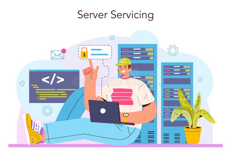 Data Base Administrator Concept. Manager Working at Data Center Stock Vector - Illustration of ...