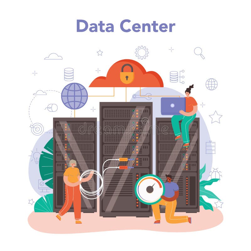 Data Base Administrator Concept. Manager Working at Data Center Stock Vector - Illustration of ...