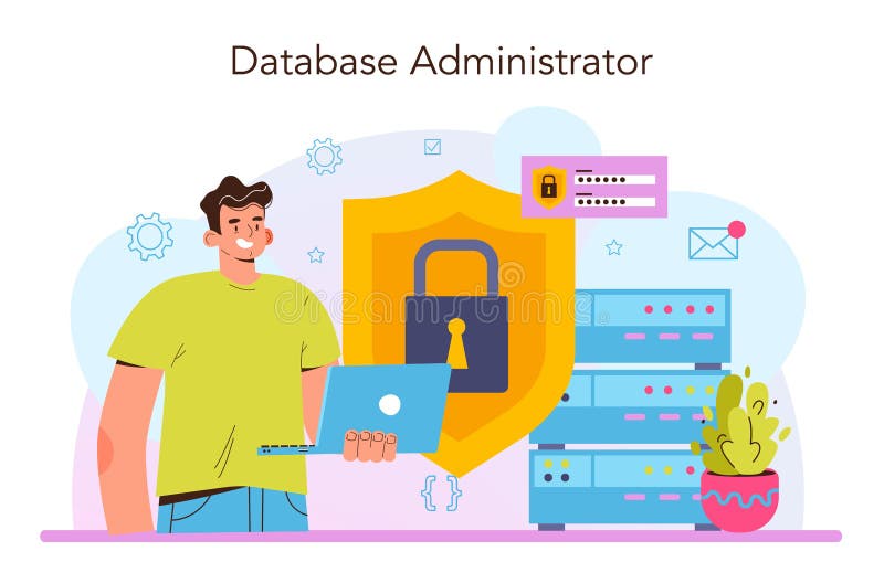Data Base Administrator Concept. Manager Working at Data Center Stock Vector - Illustration of ...