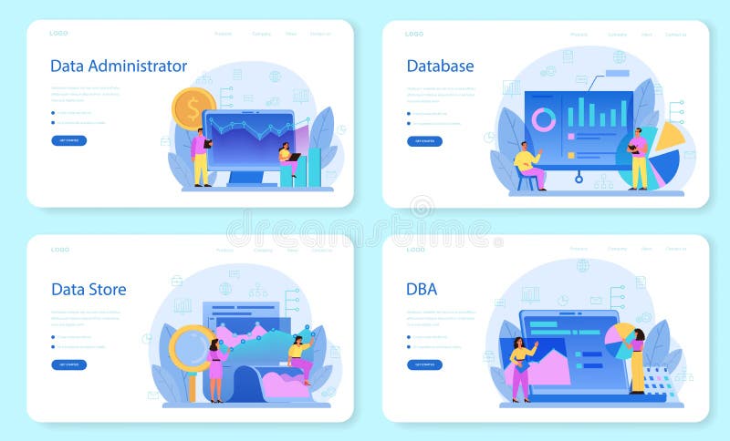 Data Base Administrator Web Banner or Landing Page Set. Female Stock ...