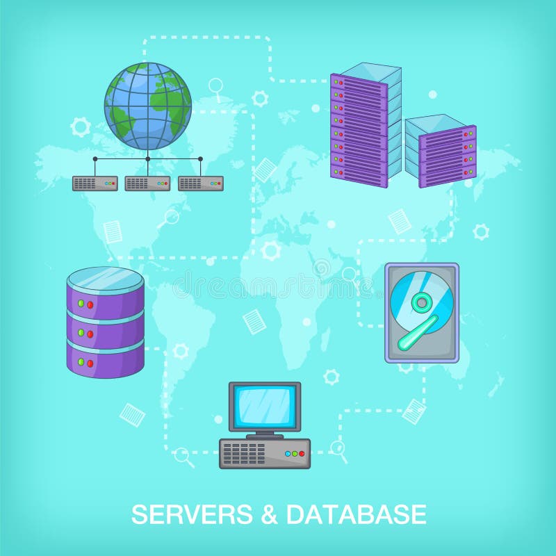 Data Base Icons Set, Cartoon Style Stock Vector - Illustration of ...