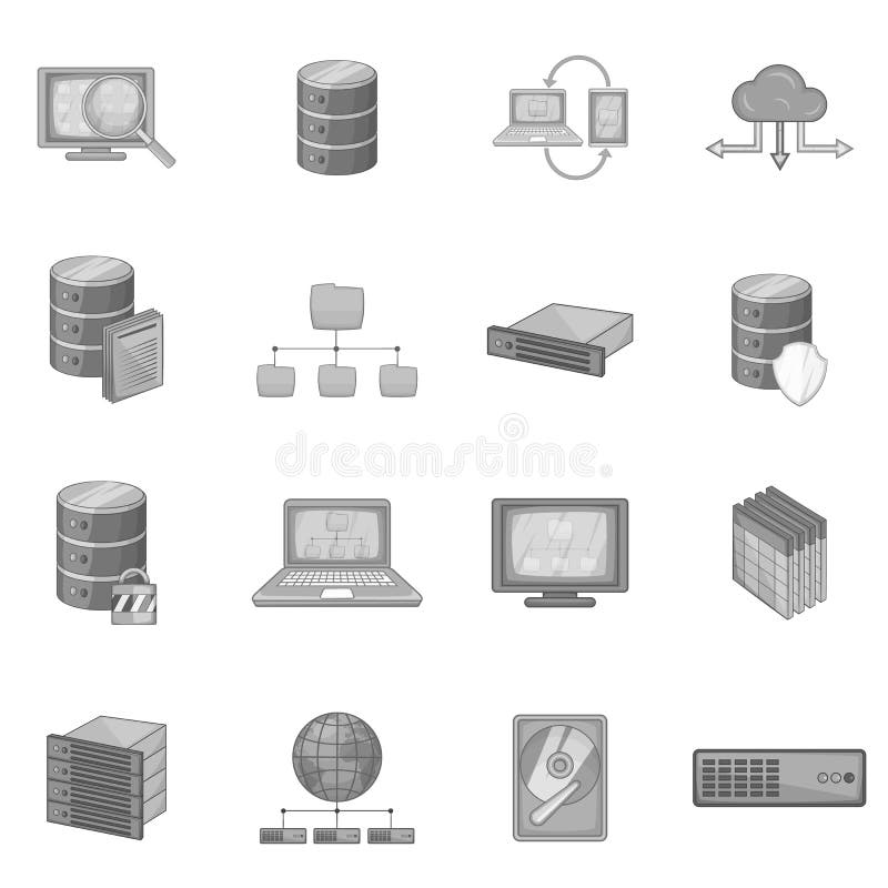 Data Base Icons Set, Monochrome Style Stock Vector - Illustration of ...