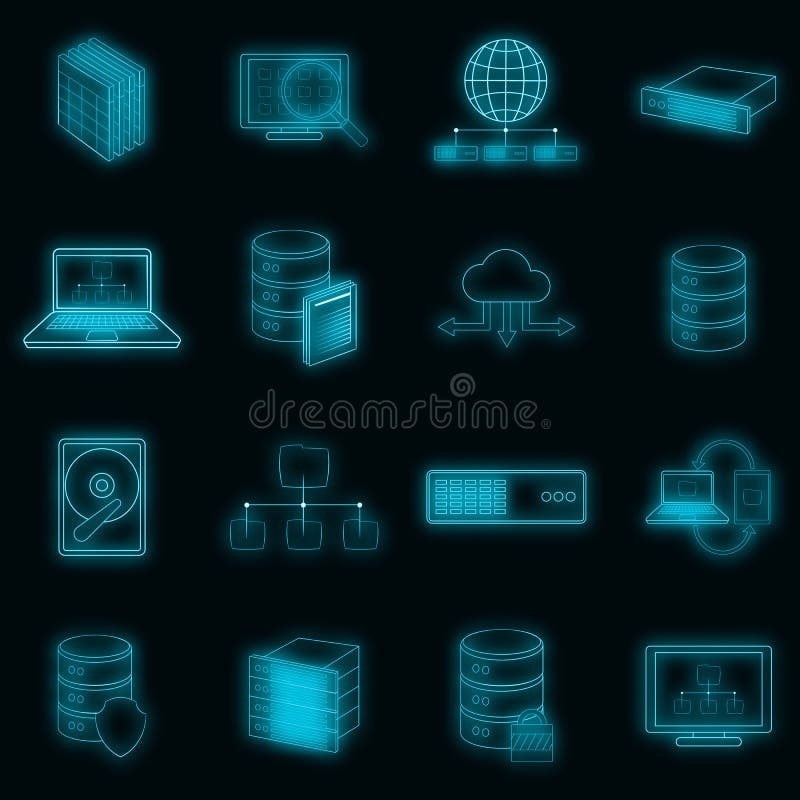 Data Base Icons Set Vector Neon Stock Vector - Illustration of office ...