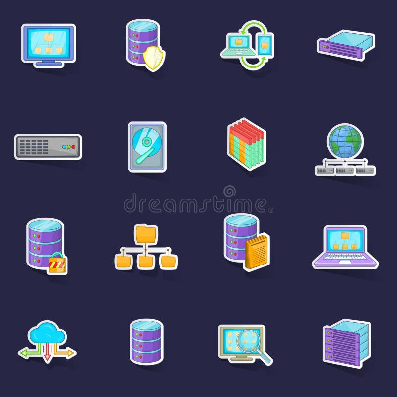 Data Base Icons Set Vector Sticker Stock Vector - Illustration of ...