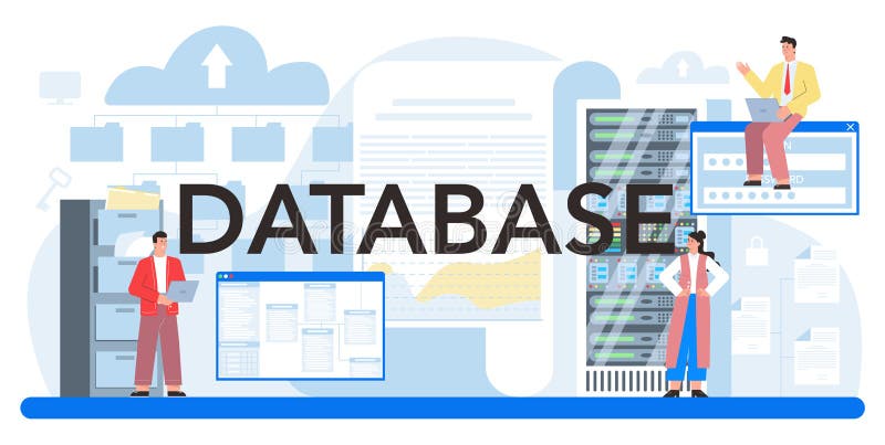 Data Base Typographic Header. Admin or Manager Working at Data Center ...