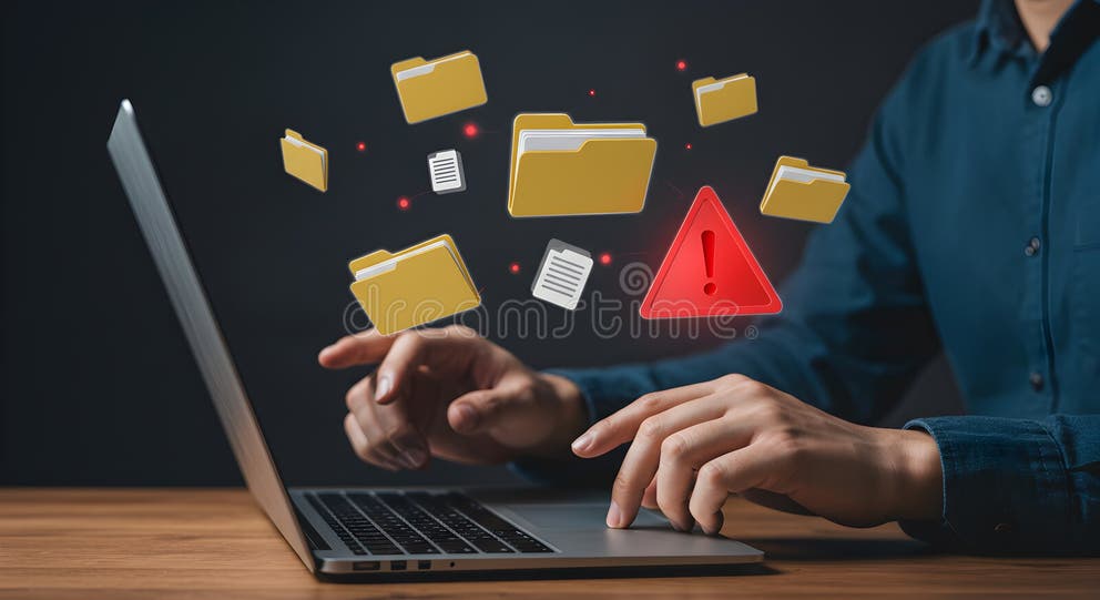 Data Breach Alert Concept with Laptop Security Risk and File Folder ...