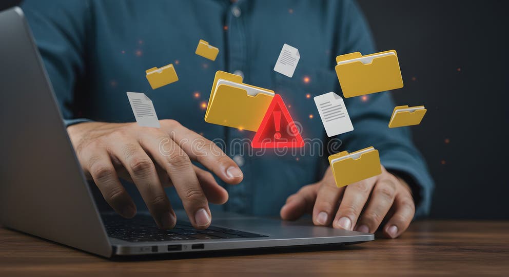 Data Breach Alert on Laptop Computer with Files and Folders Security ...