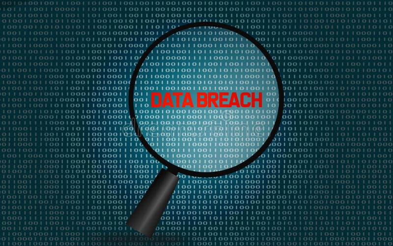 Data Breach on Digital Screen with Magnifying Glass Stock Illustration ...