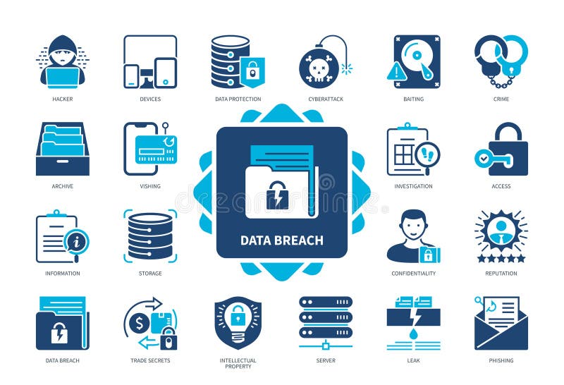 Data Breach solid icon set stock vector. Illustration of virus - 295675370