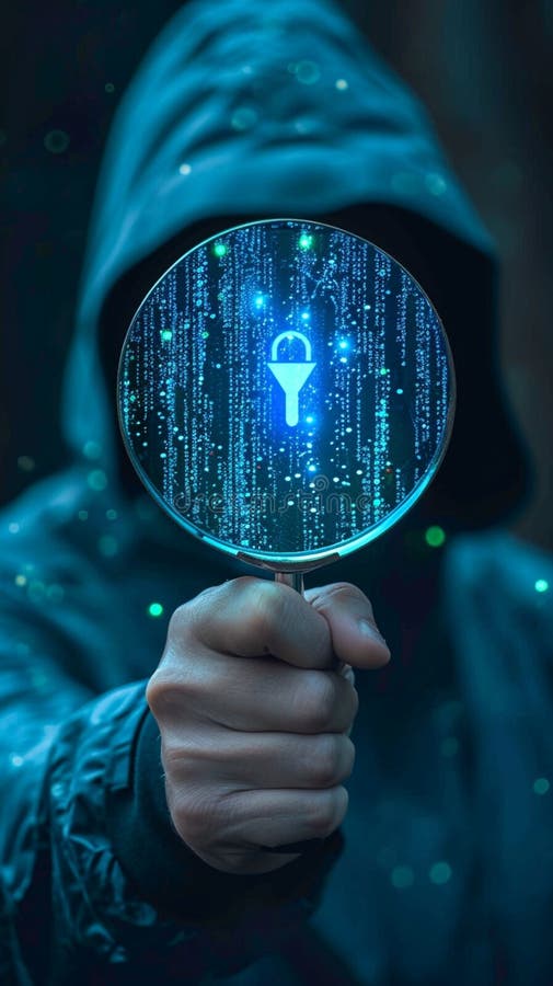 Data Breach Threat Hacker with Magnifying Glass Signifies Potential ...
