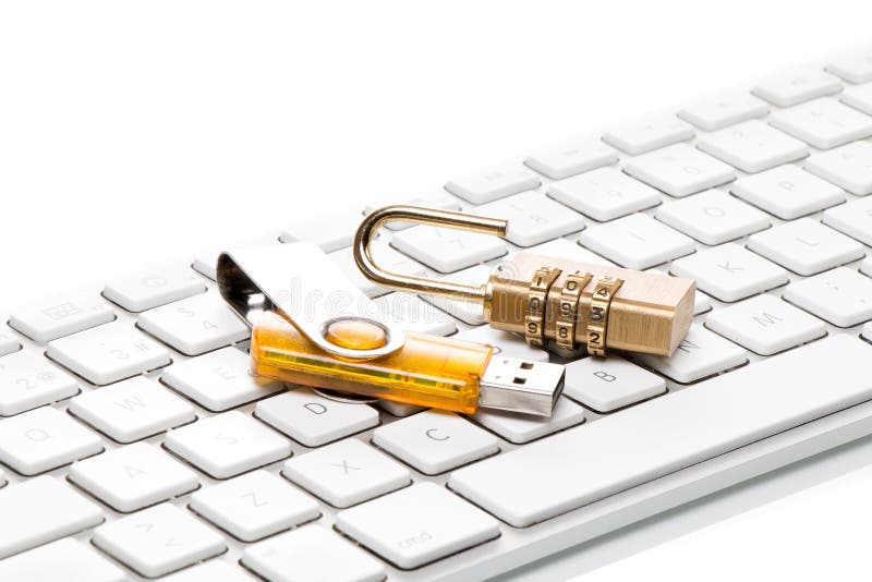 Data Cable, Combination Lock and Computer Keyboard Stock Photo - Image ...