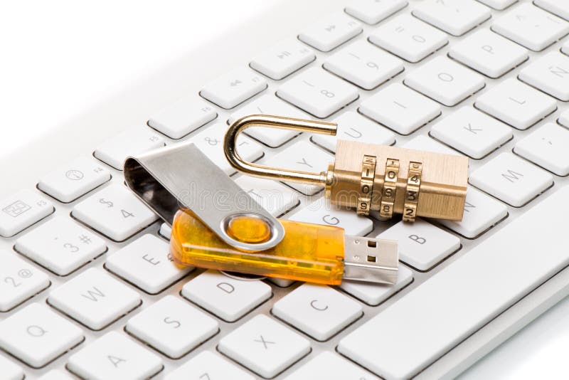 Data Cable, Combination Lock and Computer Keyboard Stock Photo - Image ...