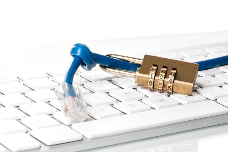 Data Cable, Combination Lock and Computer Keyboard Stock Photo - Image ...