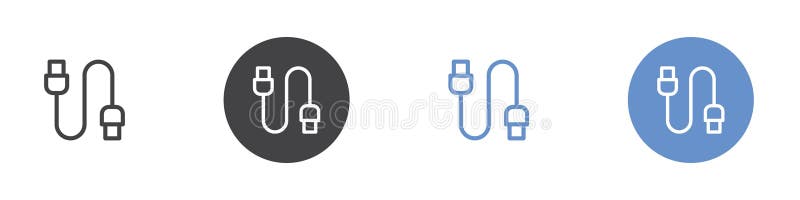 Data Cable Icon Flat Set in Black and White Color Stock Vector ...