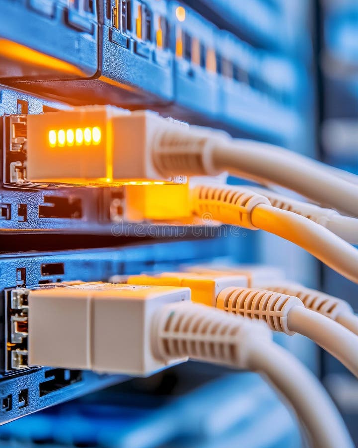 Data Cables Being Connected, Illustrating Physical Setup Stock Photo ...