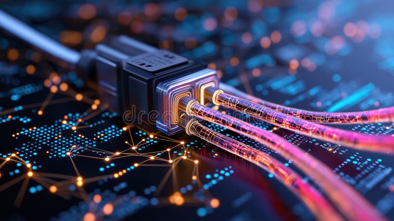 Data Cables Connect To a Network Interface at a Tech Hub Stock ...