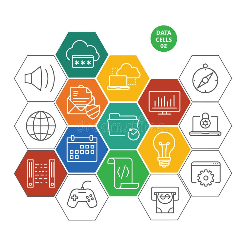 Data Cells with Computer Icons Stock Illustration - Illustration of ...