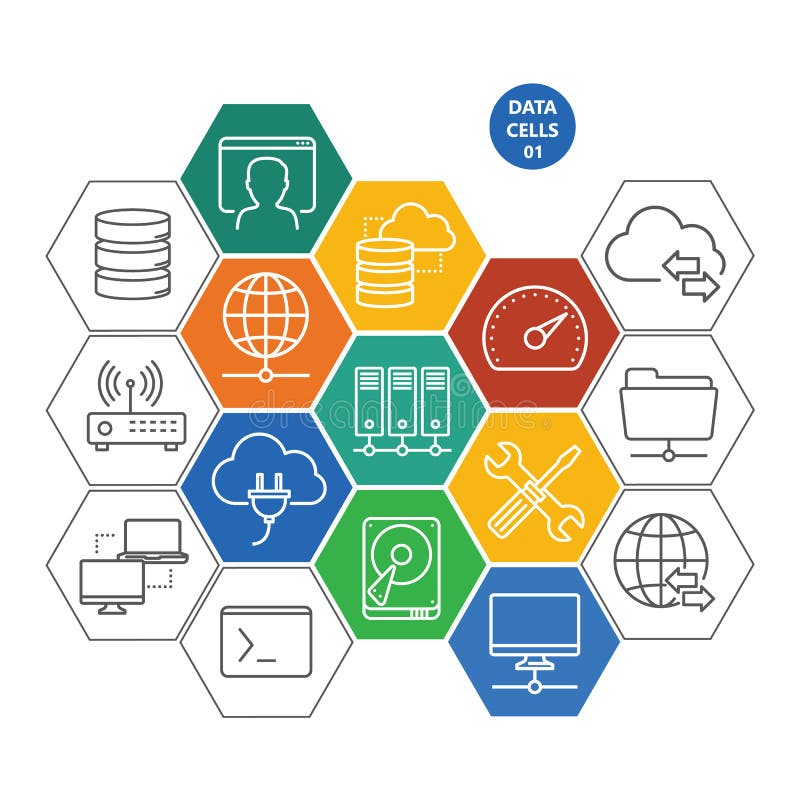 Data Cells with Icons - Computers and Network Stock Illustration ...