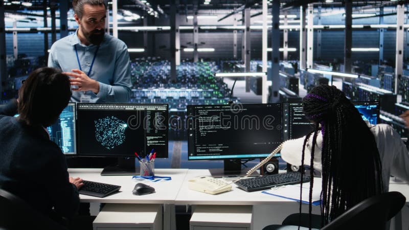 Data Center Admin Receiving Phone Call, Using AI Assistant for Tech ...