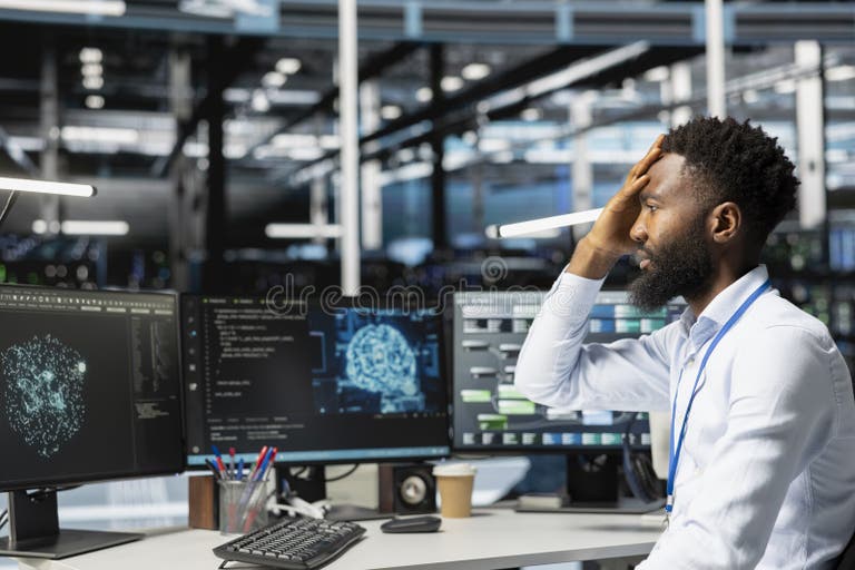 Data Center Admin Troubled by Errors while Using Machine Learning Algorithms Stock Photo - Image ...