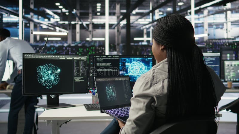Data Center Admin Uses AI Technology on Laptop for Machine Learning Workloads Stock Footage ...