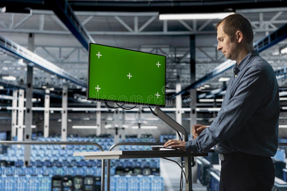 Data Center Admin Using Green Screen PC To Do Programming Stock Photo - Image of infrastructure ...