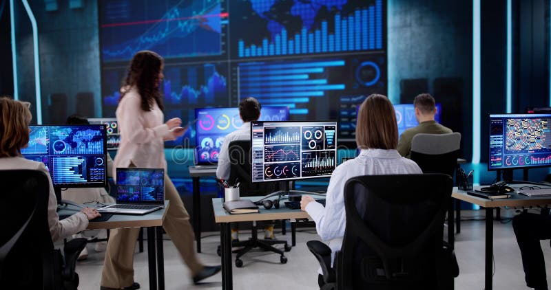 Data Center Administrator Monitors Server Control Stock Photo - Image ...