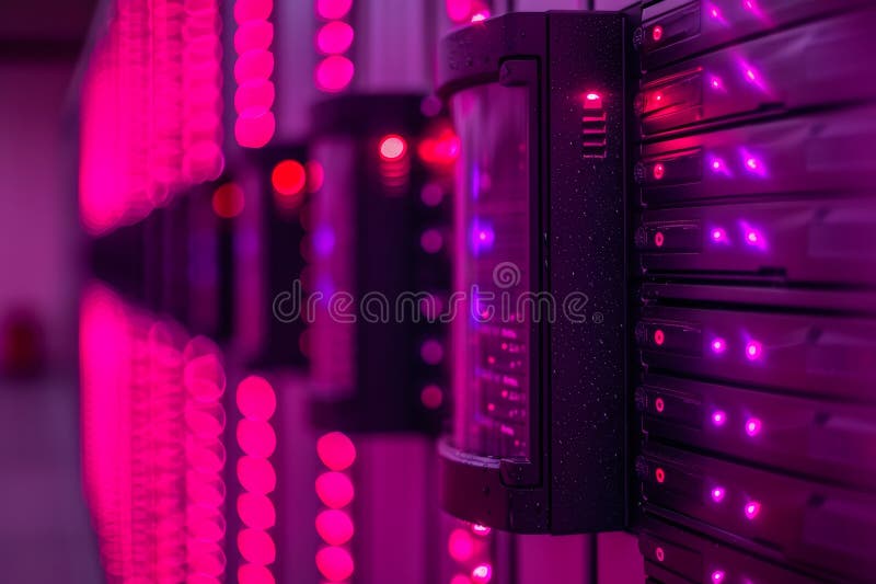 Data Center Aisle with Blinking Led Server Cabinets and Digital ...