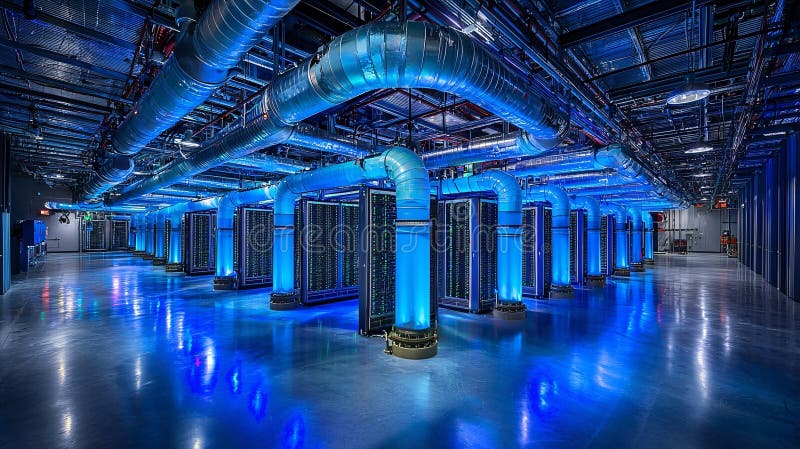 Data Center Blue Light Corridor Stock Illustration - Illustration of ...