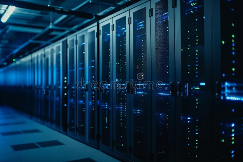 Rows of Servers Fill a Long Building Hallway in a Data Center Stock ...