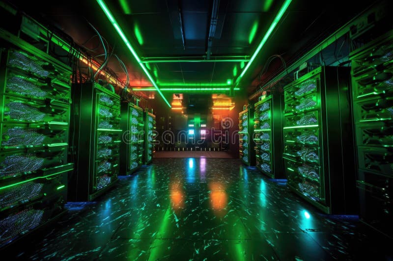 Data Center with Cables and Led Lights, Focus on Cybersecurity Stock ...