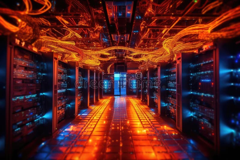 Data Center with Cables and Led Lights, Focus on Cybersecurity Stock ...
