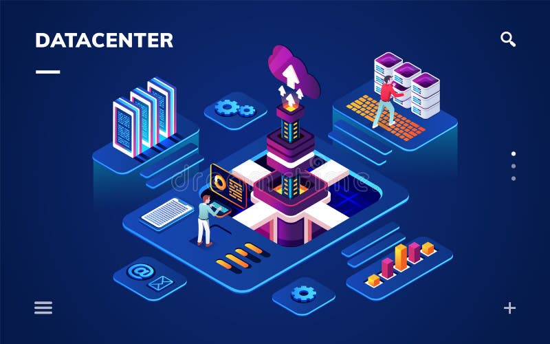 Data Center or Centre with Hardware Engineers Stock Vector ...
