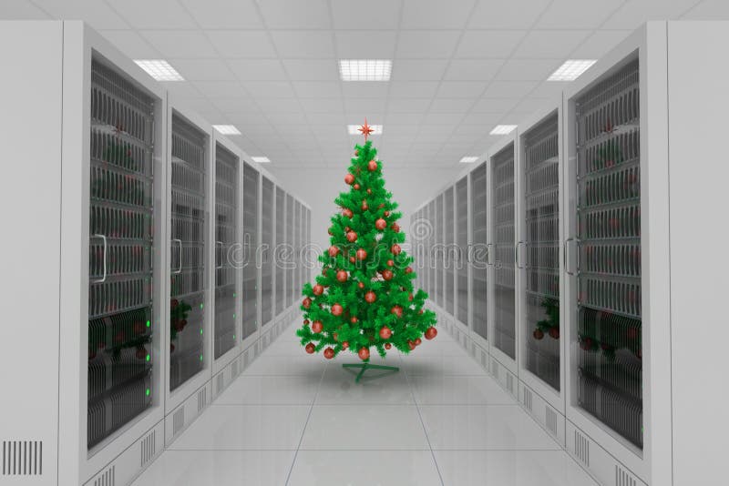 Data Center with Christmas Tree Stock Illustration - Illustration of ...