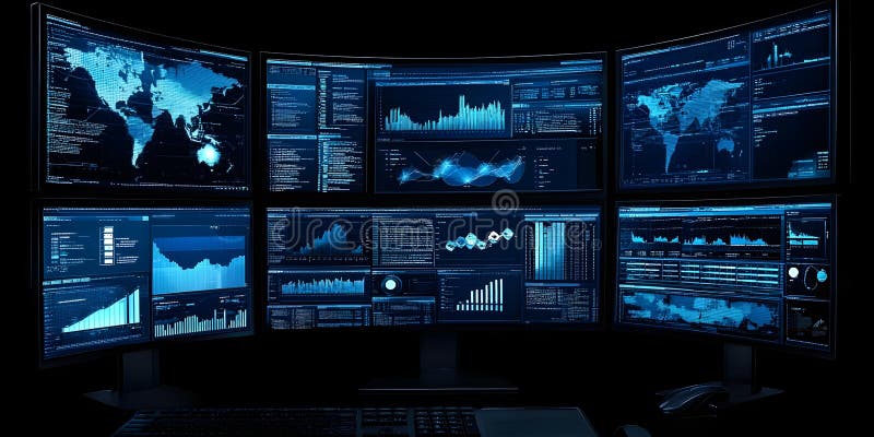 Data Center with Circular Monitor Arrangement Stock Illustration ...