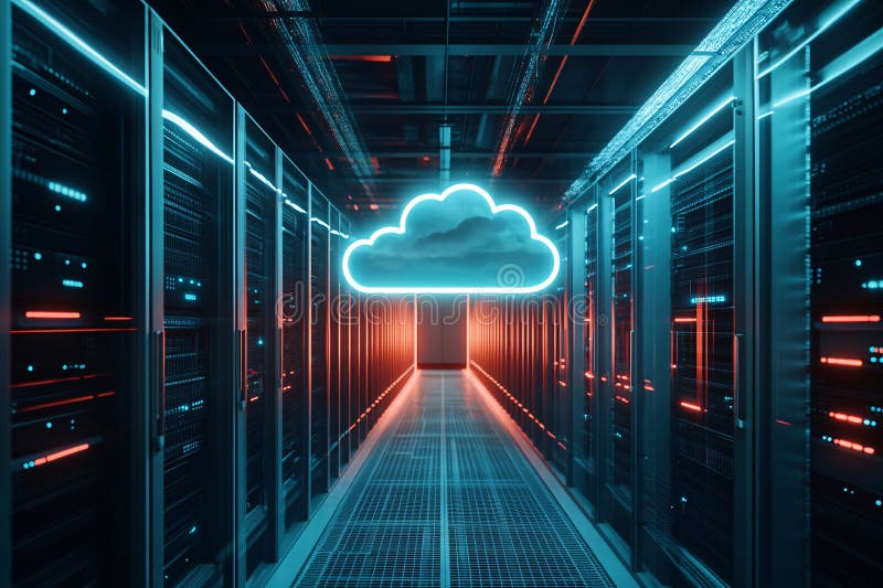 Data Center with Cloud Service with Copy Space Stock Illustration - Illustration of engineering ...